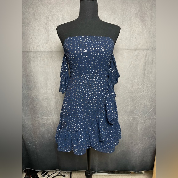 REVOLVE | Dresses | Revolve Navy Blue Mini Dress With Metallic Silver ...